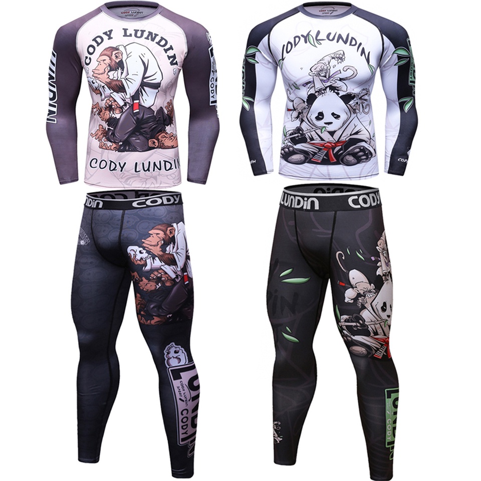 Kickboxing Rash Guard Jiu Jitsu T-shirts+Pants Sets Rashguard For Men ...