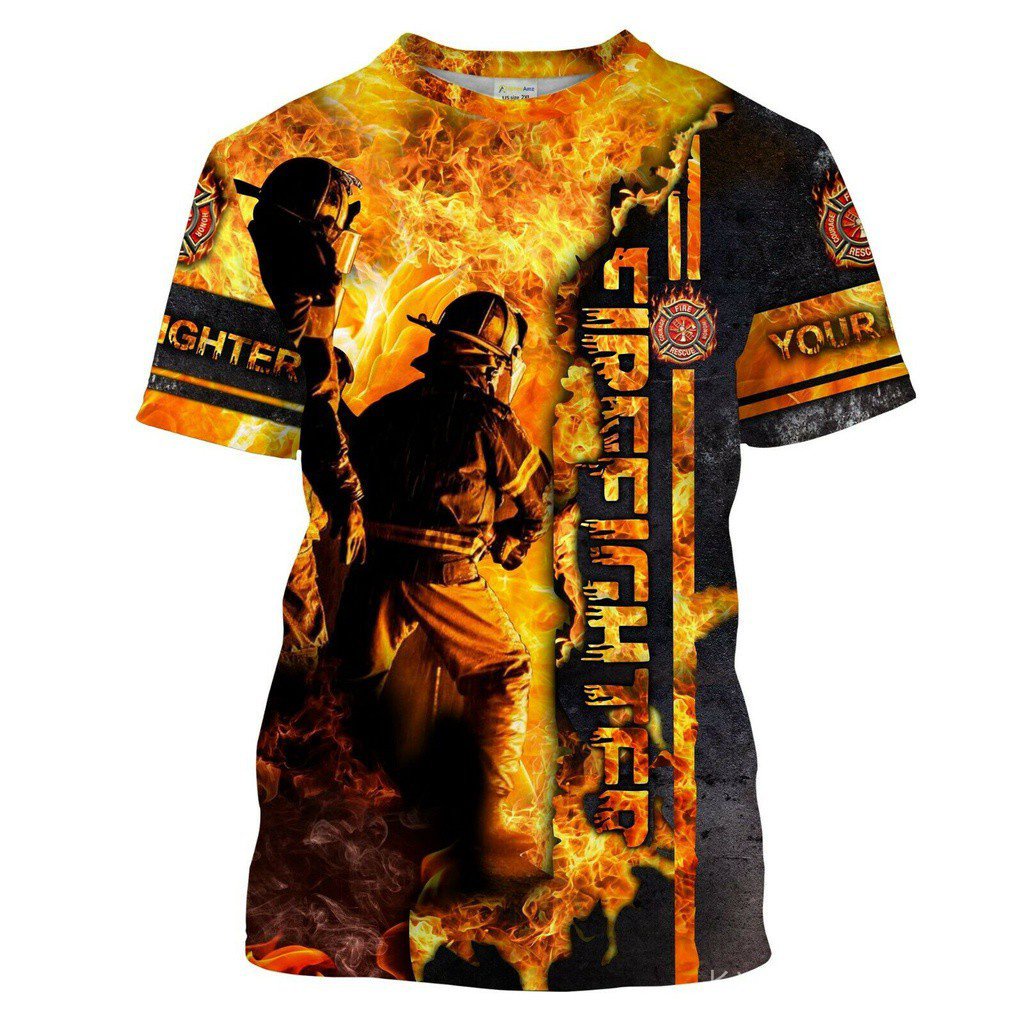 Firefighter 3D Printing Round Neck Tee Full Sublimation Summer Cotton ...