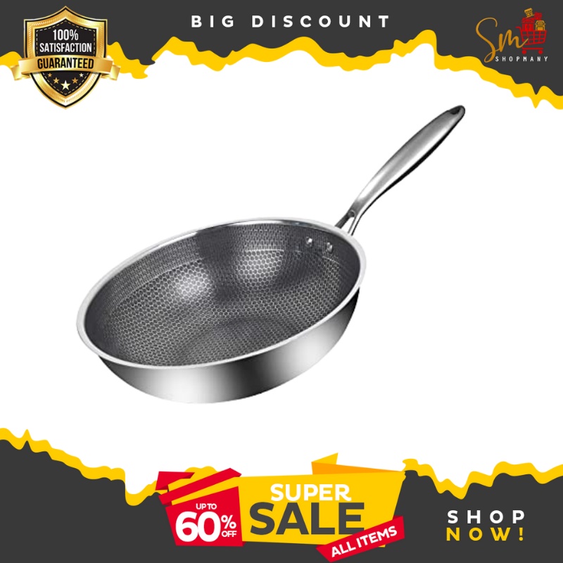 Shopmanyph Stainless Steel Honeycomb Wok Pan Non Stick Frying Pan Sauce Pan Scratchproof Pan ...