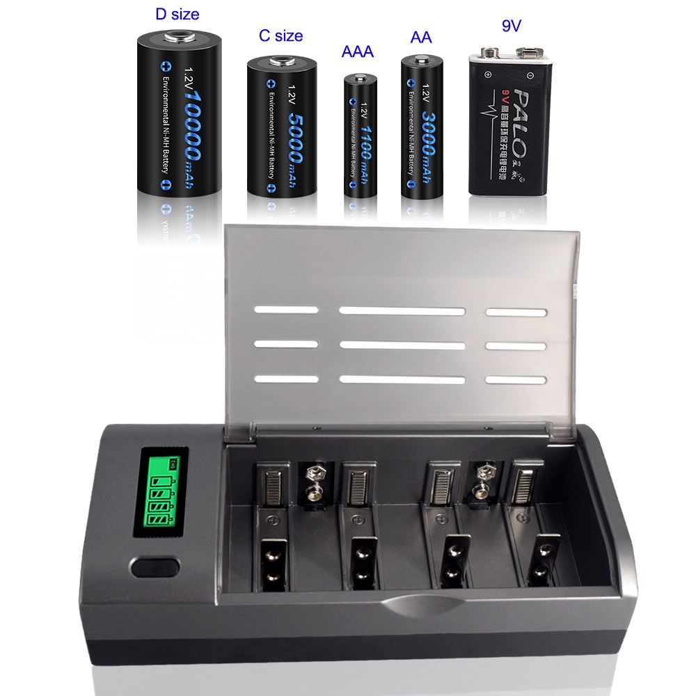 Palo LCD display Smart Battery Charger for C D AA AAA 9V Ni-MH Ni-CD ...