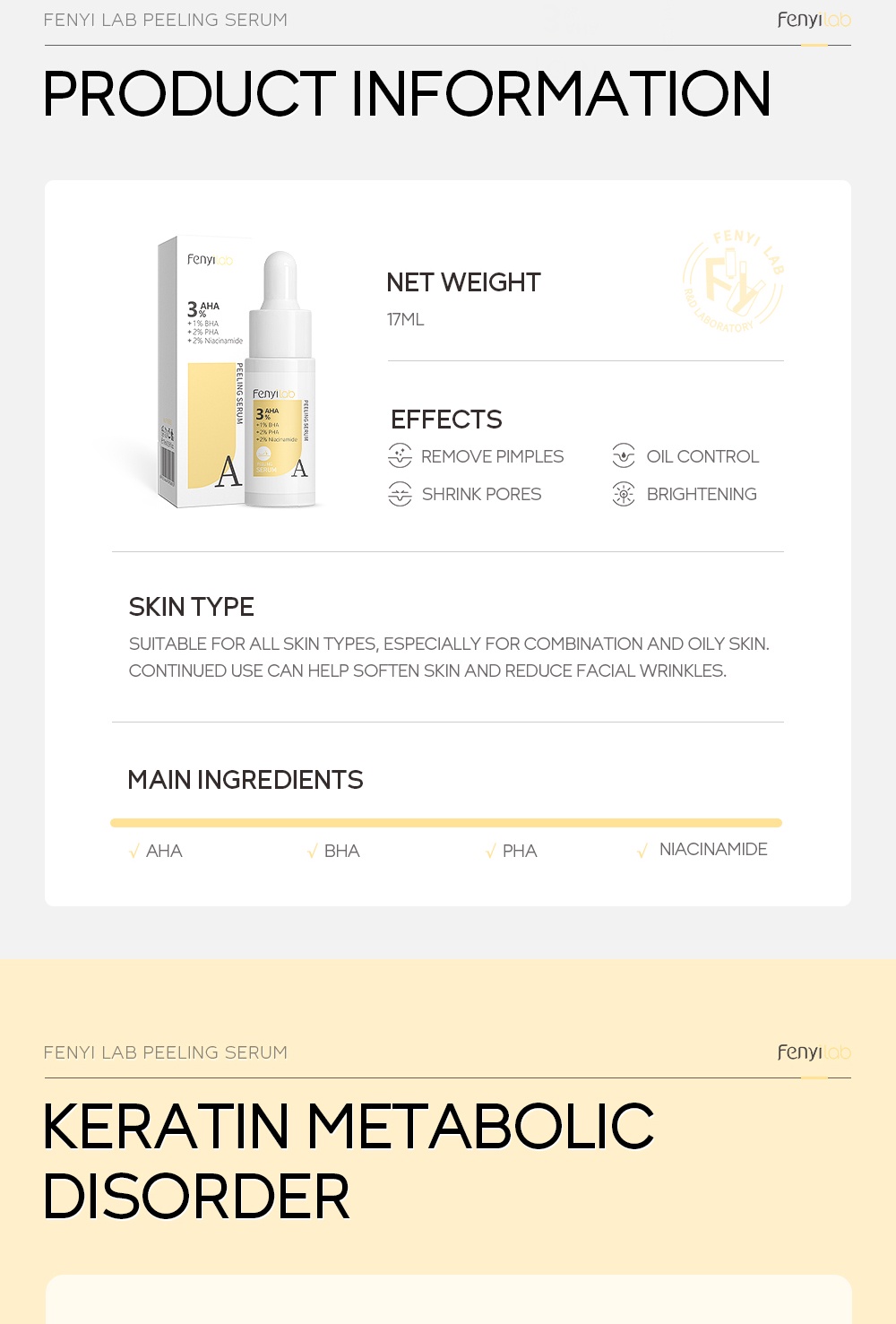 Fenyi Lab Peeling Serum 3% AHA Niacinamide Essence Shrink Pores Fade ...