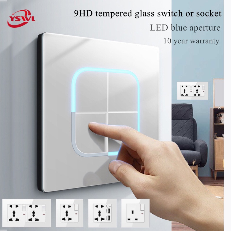 YSVWL wall light switch 16A socket outlet with LED,9HD hardness ...
