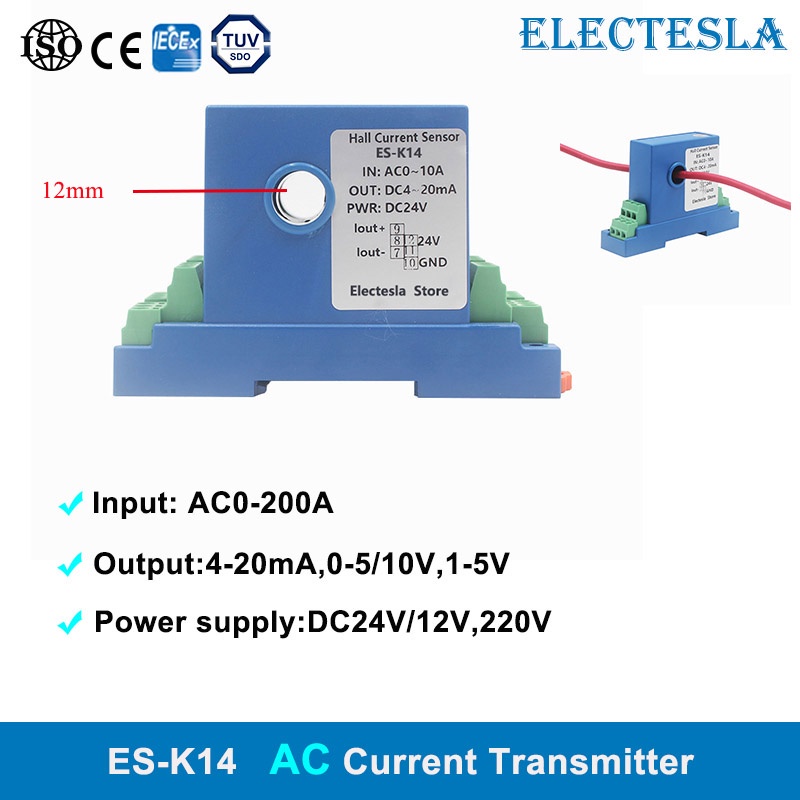 ES-K14 AC 0-200A Current Transmitter Hall Effect Current Transducer ...