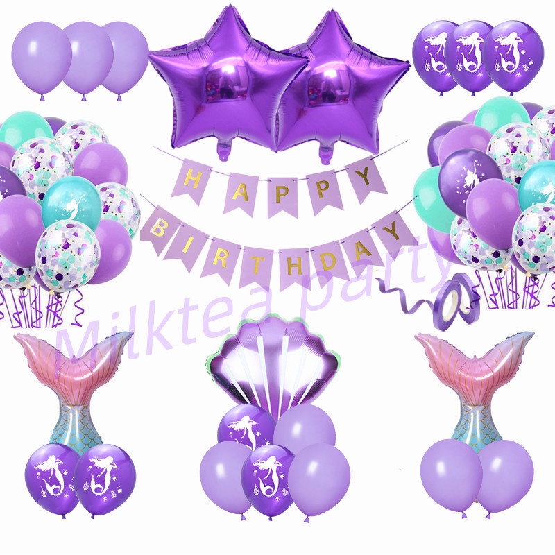 Mermaid Balloon Ocean Theme Balloons Set Confetti Latex Balloon Mermaid ...