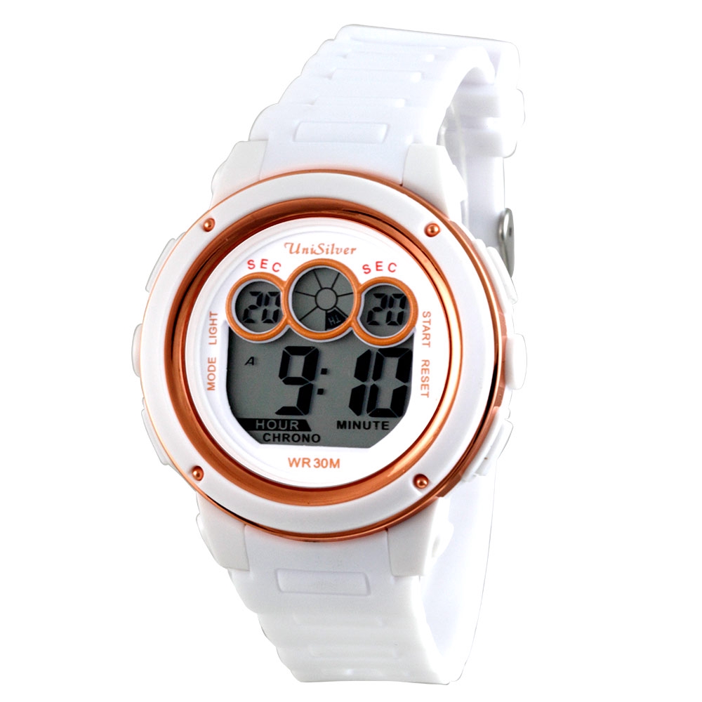 UniSilver TIME WHIZLER POW Women's Digital Rose-Gold/White Rubber Watch ...