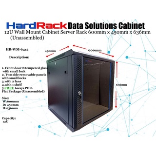 HardRack 12U Wall Mount Cabinet Server Rack 600mm x 450mm x 636mm ...