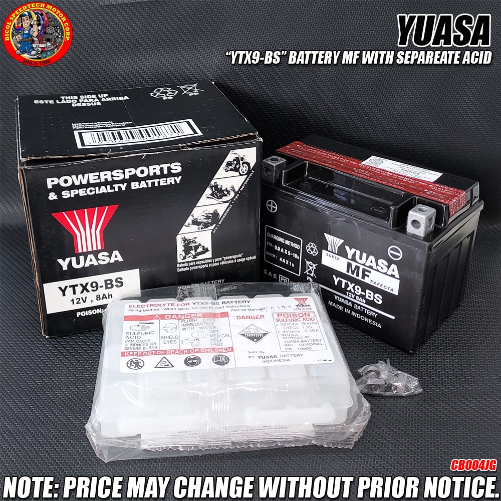 YUASA "YTX9-BS" BATTERY MF WITH SEPARATE ACID (CB004JG) | Shopee Philippines
