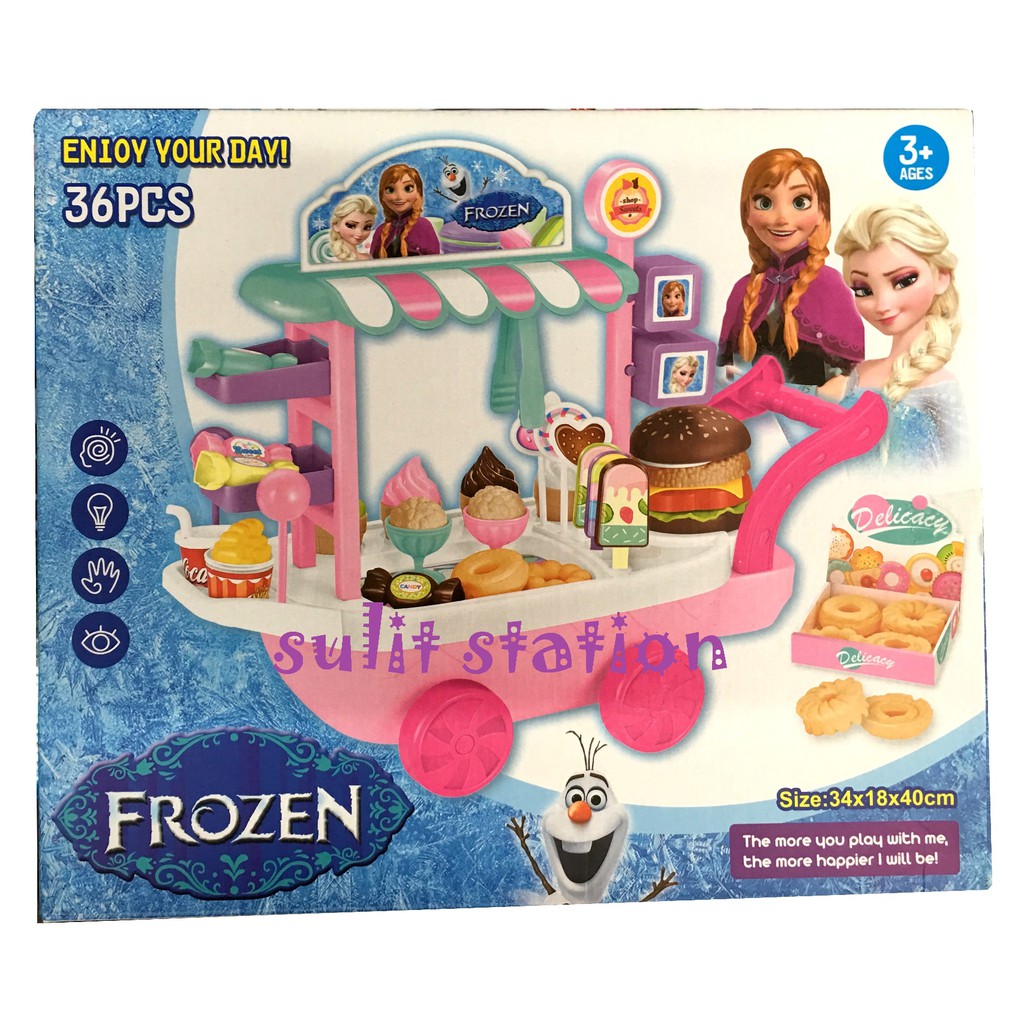 FROZEN ELSA ANNA FOOD SNACK ICE CREAM DESSERT PUSH CART TOYs | Shopee ...