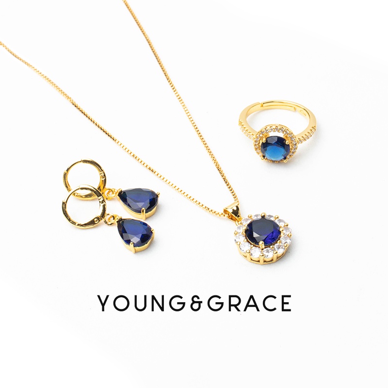 Young & Grace 24k Gold Plated Sapphire Diamond Jewelry Sets For Women ...