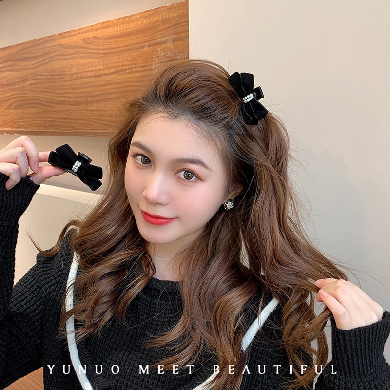 Retro Time Elegant Velvet Bow Hairpin Small Forehead Bangs Clip Sweet ...