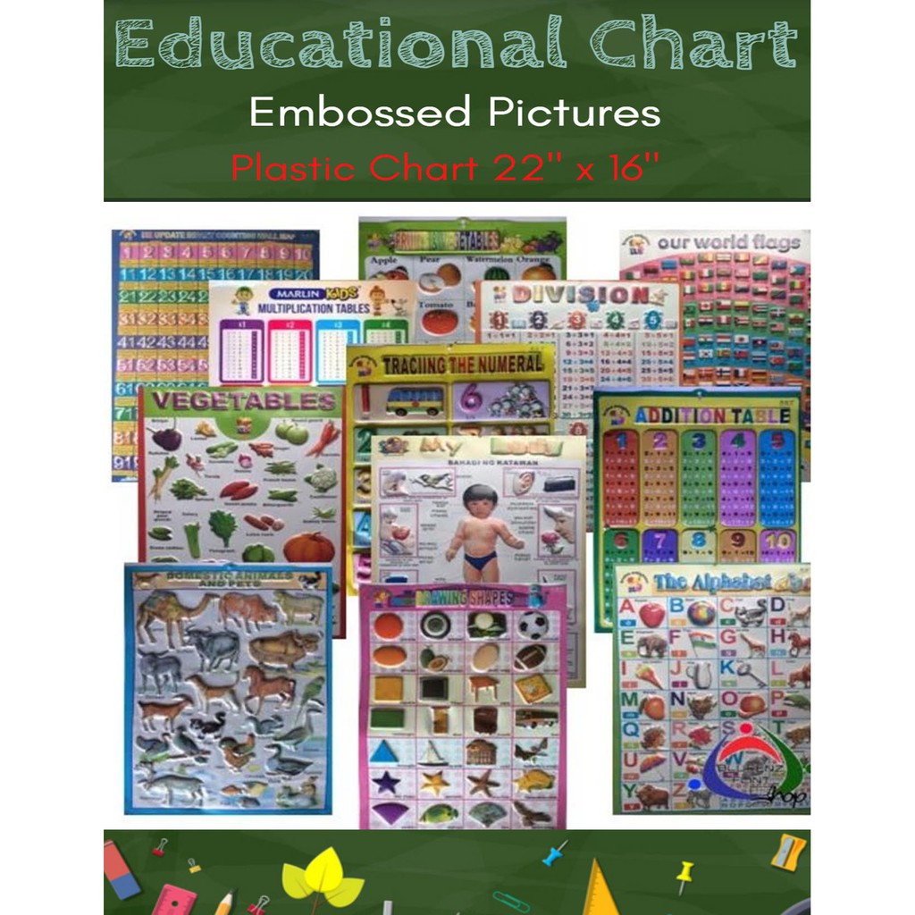 Educational chart for kids embrossed charts 1pc | Shopee Philippines