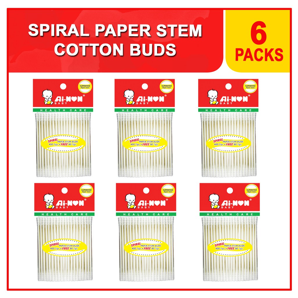 Ainon Baby Spiral Cotton Buds (2880 Tips) Anti-Bacterial Paper Stem ...