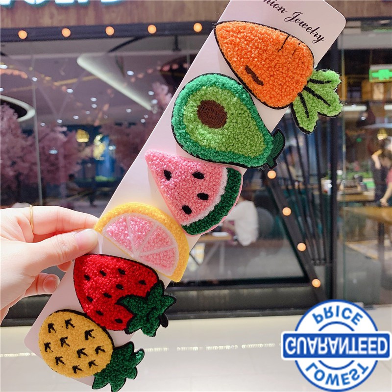 ins girl hand knitted mesh red fruit BB hairpin clip carrot avocado ...