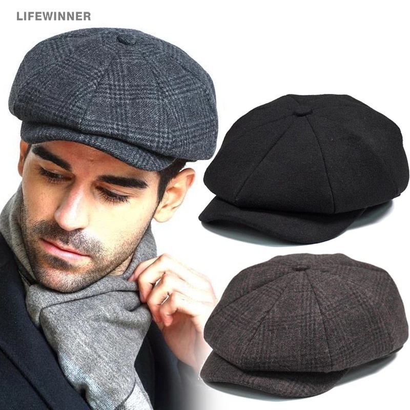 Men Vintage Casual Painter Hats/Dad Warm Wool Striped French Beret ...