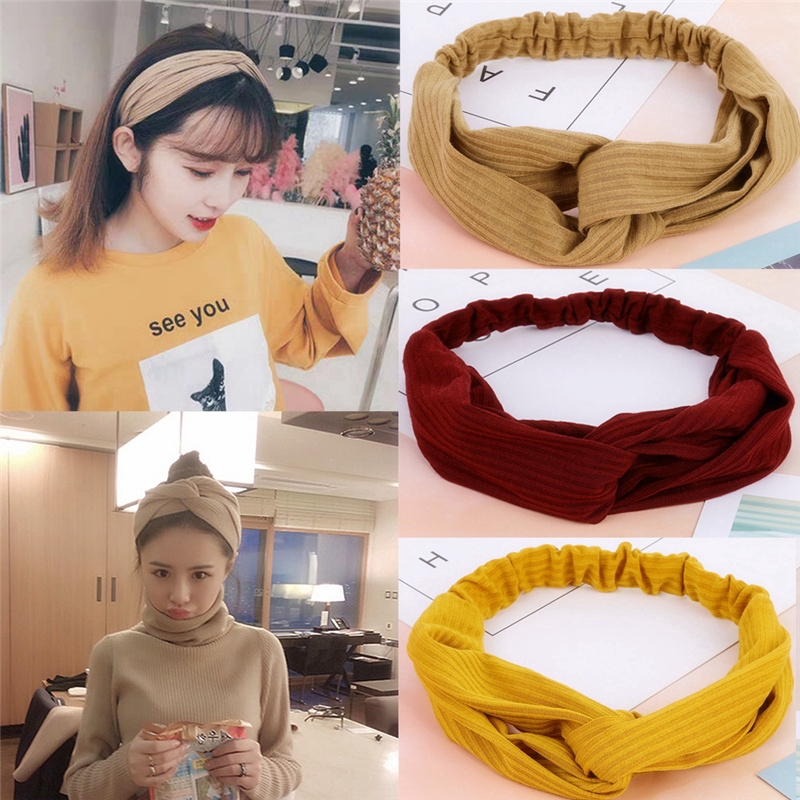 Girl Spring Autumn Elastic Fabric Headband Classic Cross Knot Turban
