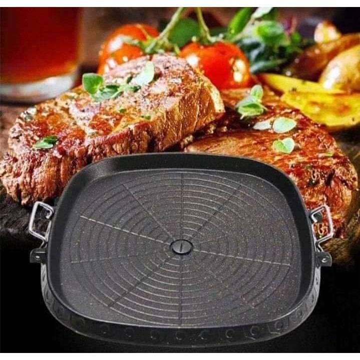 Korean Samgyup Pan Non-stick Coating Korean Grill Square Multi Roaster ...