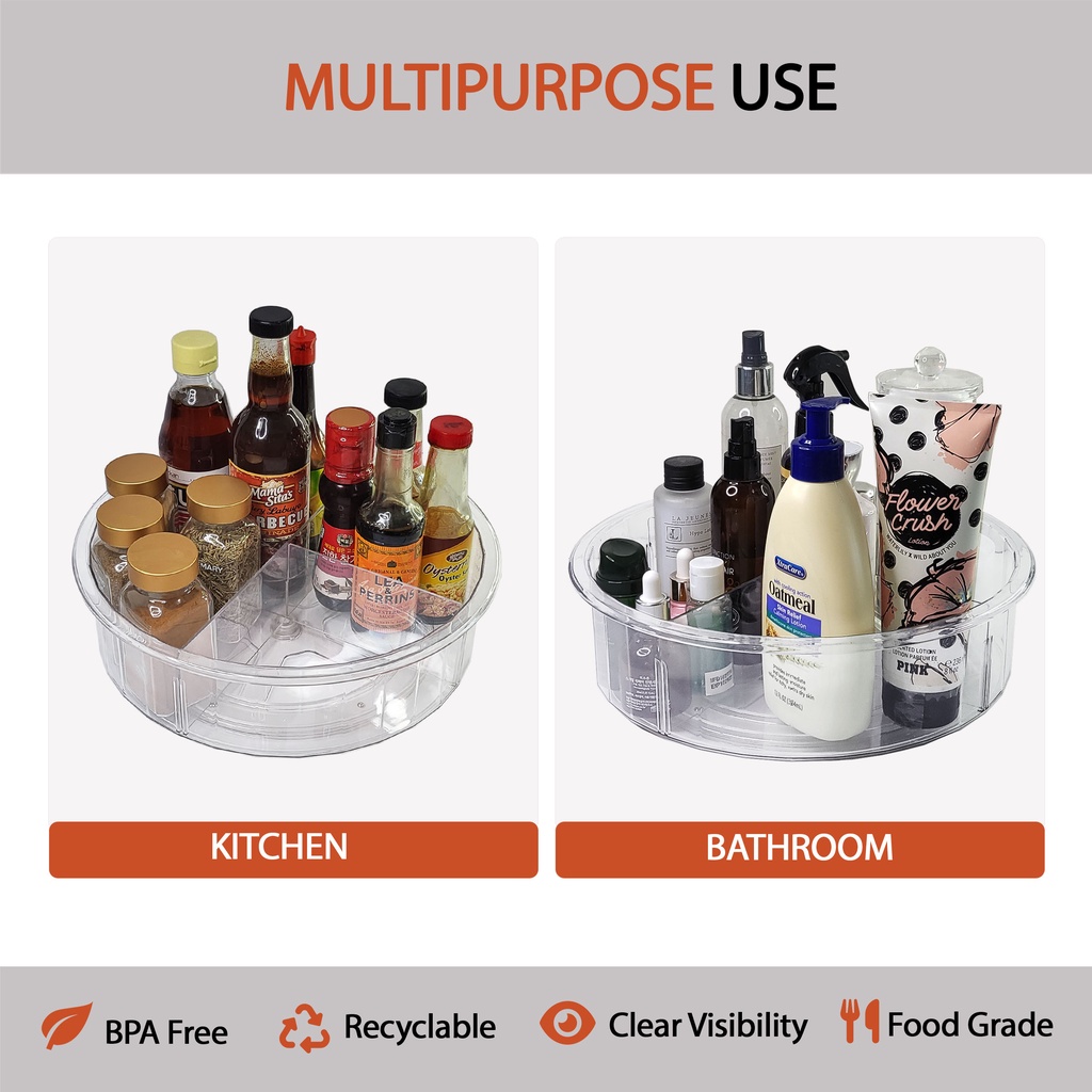 AYOUSIN Clear 12" Plastic Large Lazy Susan Rotating Tray Organizer With ...