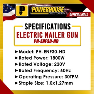 POWERHOUSE USA Electric Nailer Gun With Adjustable Pressure And Anti ...