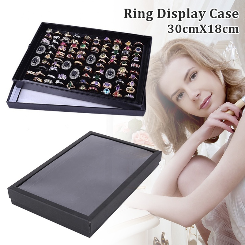 Black Velvet Ring Display Box 100 Slot Jewelry Ring Organizer Box with ...