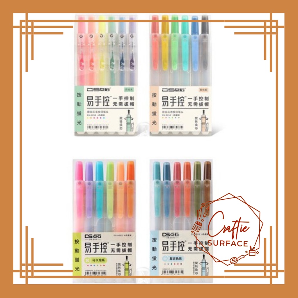 6pcs/set DS Minimalist Retractable Highlighter Pen | Shopee Philippines
