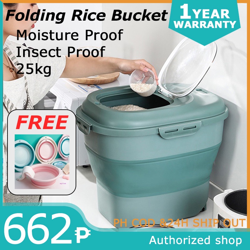 Rice storage Folding rice bucket 25kg grain storage barrel insect proof ...