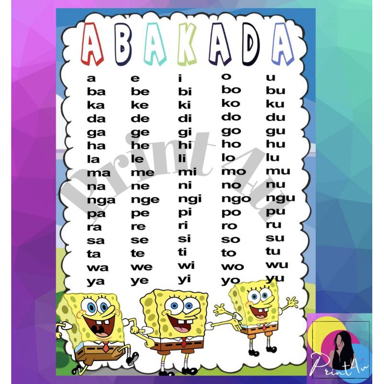 Abakada Spongebob Kids learning materials A4 Laminated | Shopee Philippines