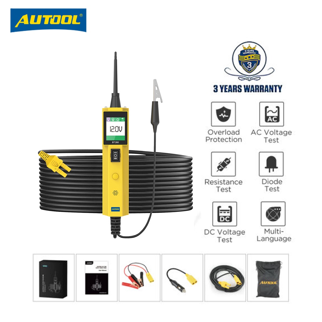AUTOOL BT260 Car Electric Circuit Battery Tester Power Probe Tool With ...
