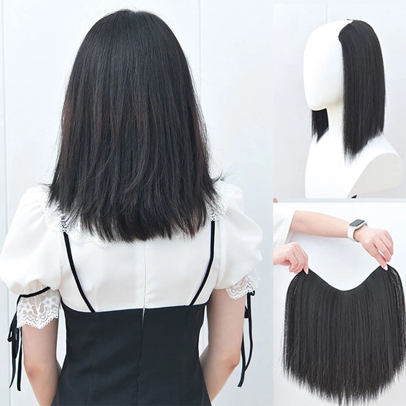20cm/30cm/U Shape Hair Extension One Piece 4 Clips Wig Short Straight ...