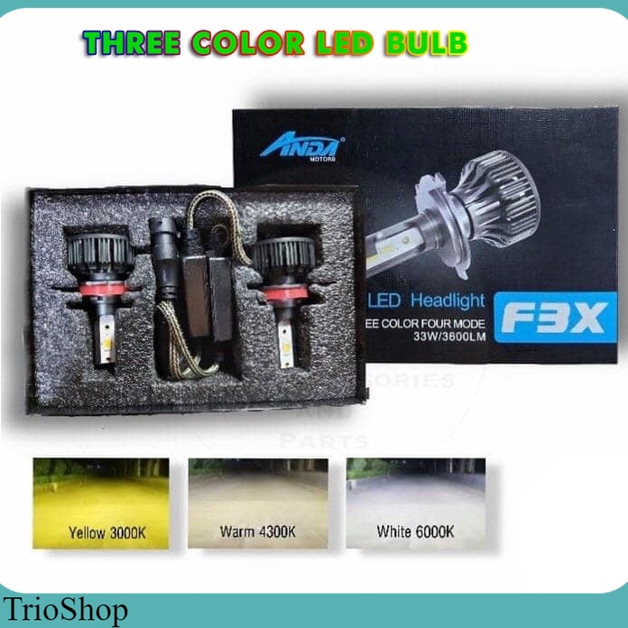F3X-H8 H9 H11 LED BULB FOG LAMP TRI COLOR ALL WEATHER BULB CAR FOGLIGHT ...