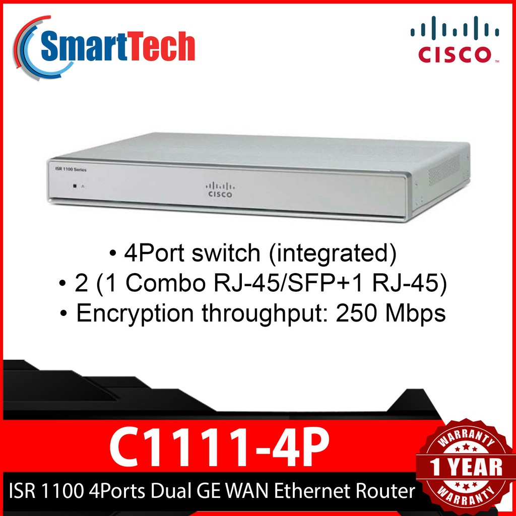 C1111-4P Cisco 1100 Series Integrated Services Router ISR 1100 4 Ports Dual GE WAN Ethernet ...