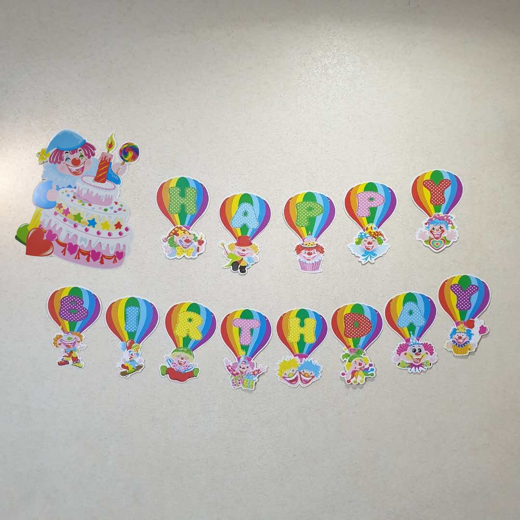 Happy Birthday Banner Clown (14 pcs) HBD Banner Clown Banner Party ...