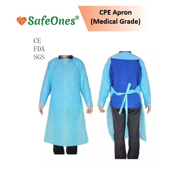 CPE Apron (Gown) Disposable - Medical Grade | 1pc or 5n1 Set | 45 g ...