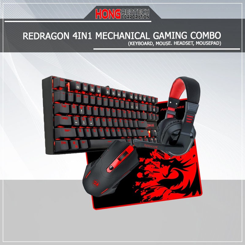 Red dragon K552-BB-1 4IN1 COMBO (MECHANICAL KEYBOARD, MOUSE, HEADSET ...