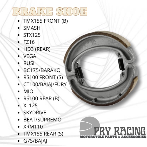 PRY RACING MOTORCYCLE BRAKE SHOE TMX SMASH STX FZ16 HD3 VEGA RUSI ...