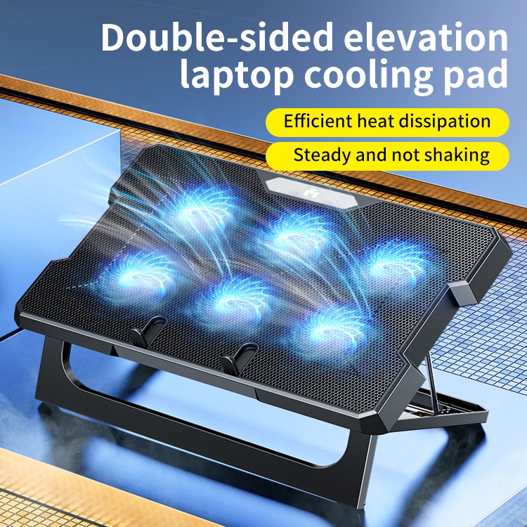 Gaming Laptop Cooler Double-Layer Adjustable Six Fan Two USB Port Blue ...