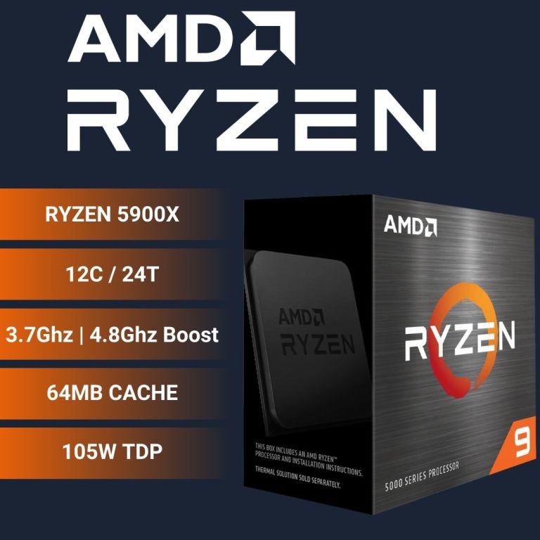 AMD RYZEN 9 5900X 7NM AM4 CPU; 12 CORE/24 THREAD BASE CLOCK 3.7GHZ, MAX ...