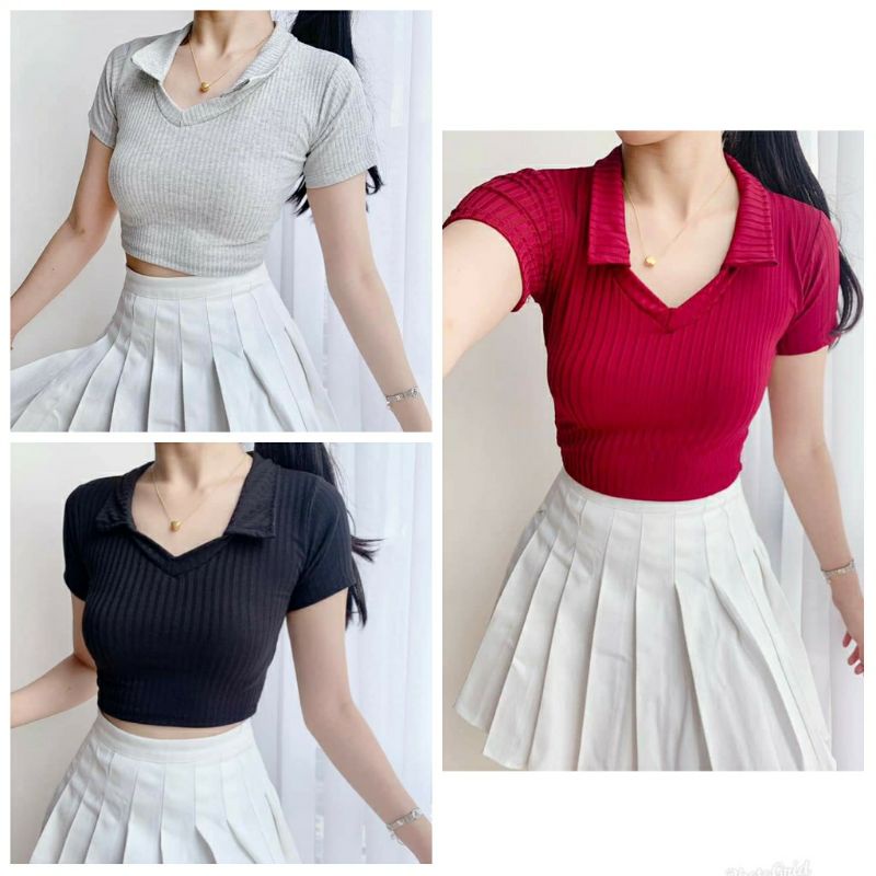 New Nova Collar Crop top(Onhand) | Shopee Philippines