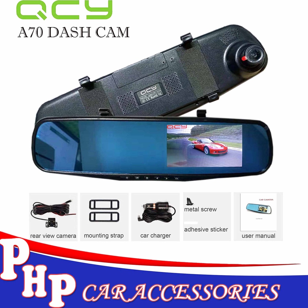 ORIGINAL QCY A70 Dual Dashcam Vehicle Black box 4.3 HD Car DVR Dual ...