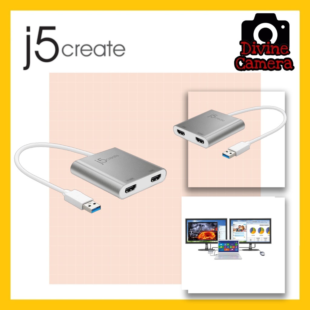 J5 Create Jua365 Usb 3 0 To Dual Hdmi Multi Monitor Adapter Shopee