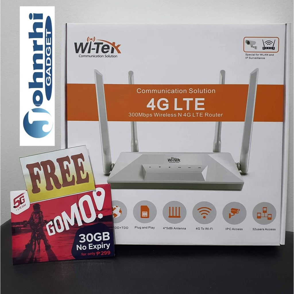 WiTek 4G/ LTE Wireless Router with Free GOMO Sim (30Gb No expiry ...