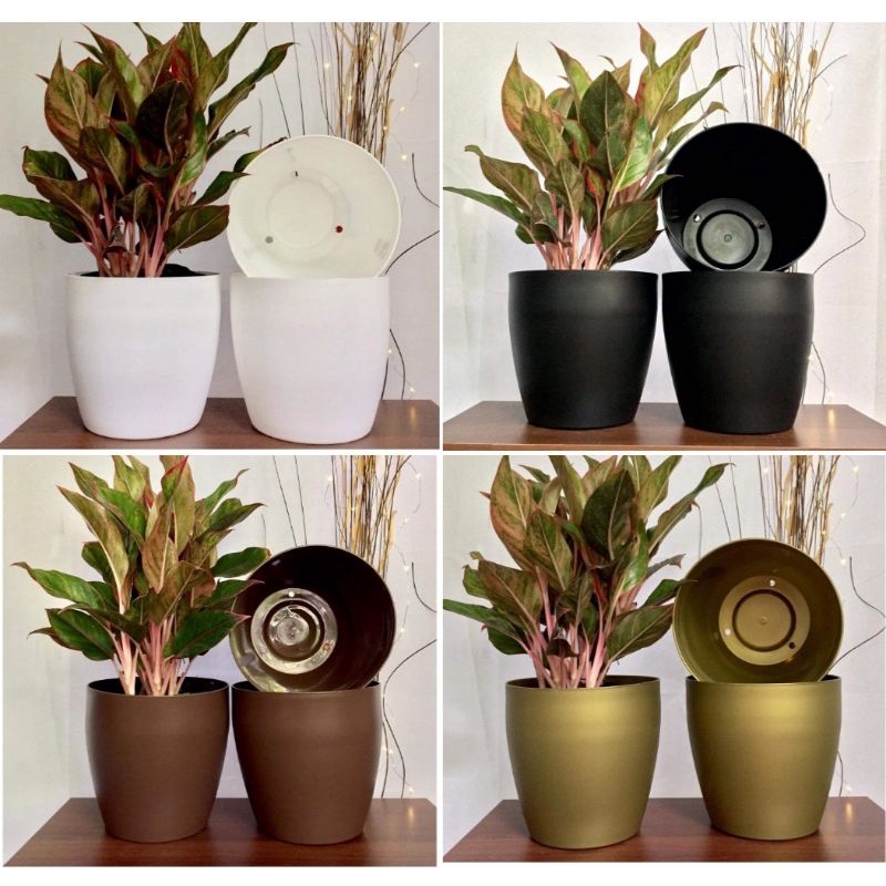 [3 pieces Set ]BIG Minimalist Elegant garden flower Pots (black/gold ...