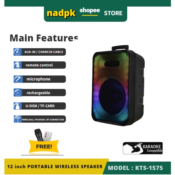 KTS-1575 super bass portable BT wireless bluetooth speaker 12 inch ...
