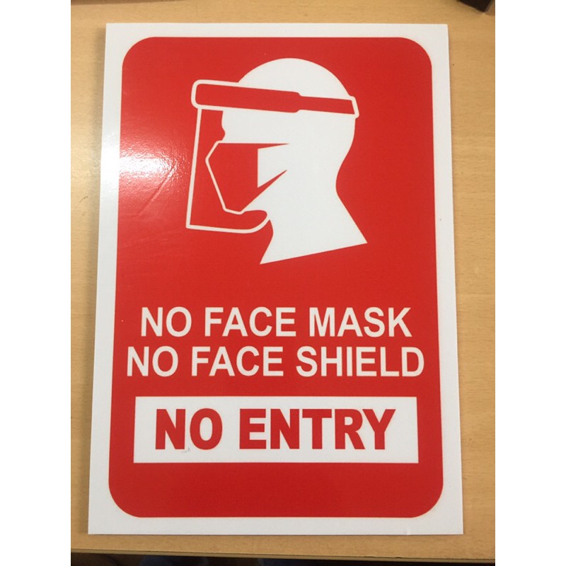 No Face Shield No Face Mask No Entry Sign Safety Signages Vinyl Sticker ...