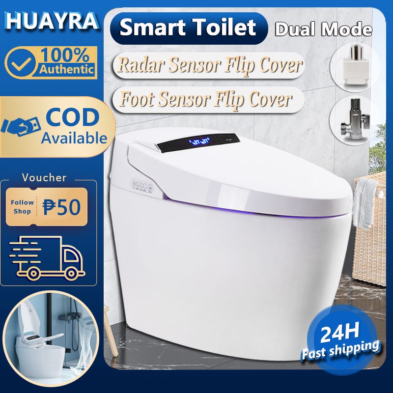 Smart Toilet Dual Mode Auto Flip Cover Adjustable Temp Seat Ring/Water ...