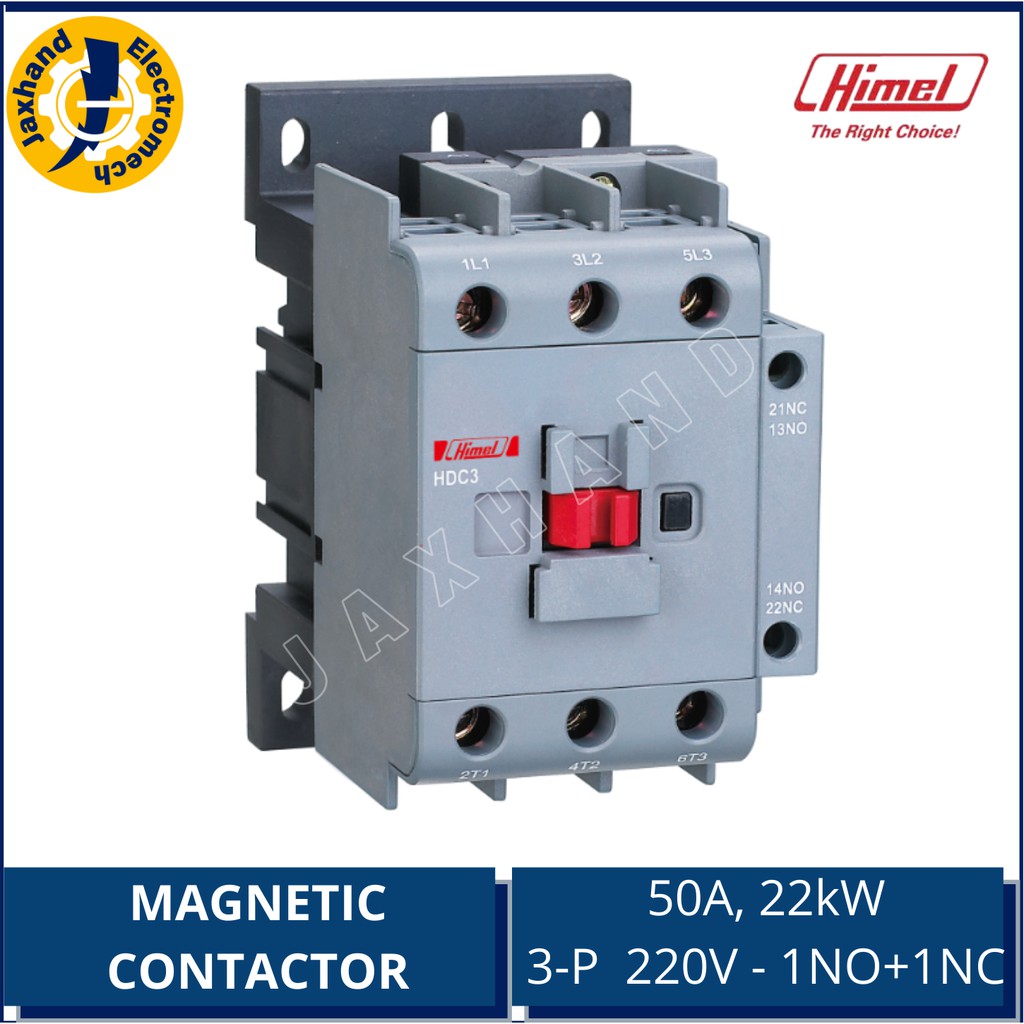 Himel Magnetic Contactor HDC3, 50Amps, 22kW, 220VAC Coil, 1NO+1NC (AC-3 ...
