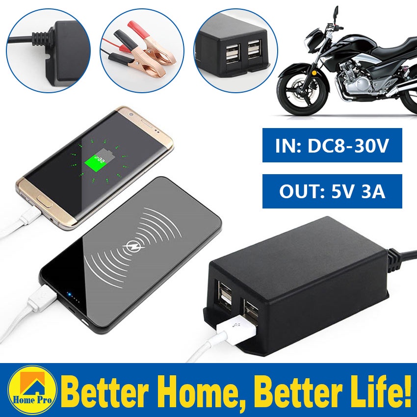 USB Battery Charger for Motorcycle/Phones 12V 24V to 5V USB Power ...