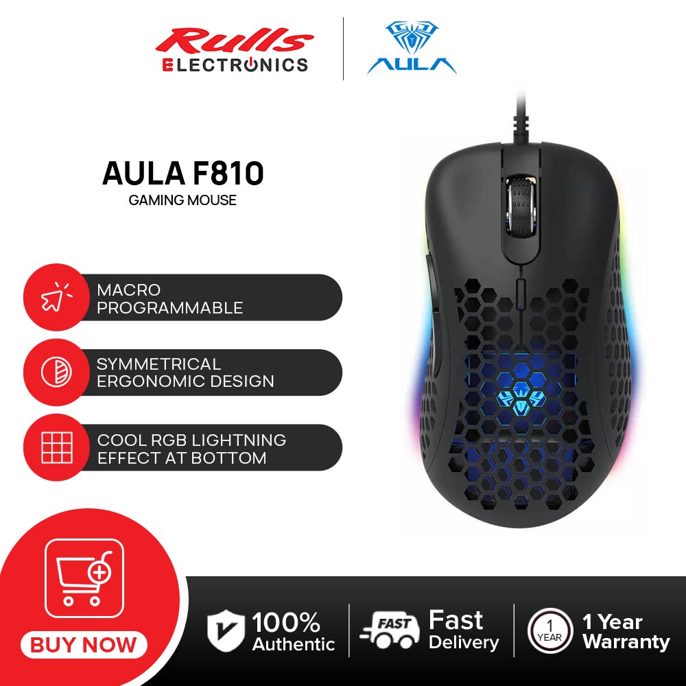 AULA F810 Gaming Mouse Marco Programmable Honeycomb hollow Symmetrical ...