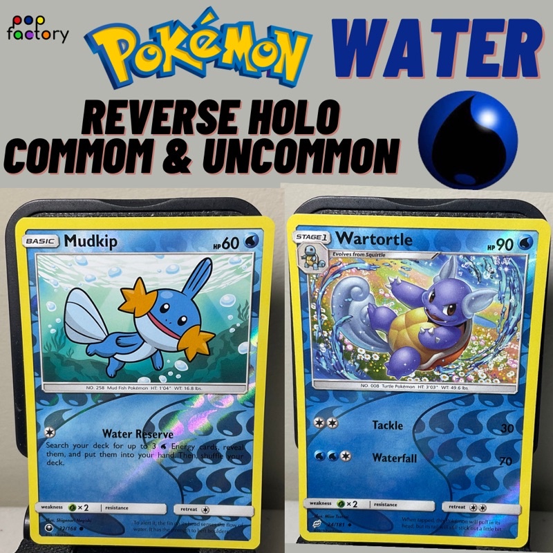 WATER Type Pokemon REVERSE HOLO COMMON/UNCOMMON Pokemon TCG Cards ...