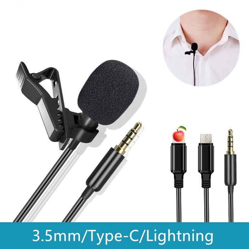 Lavalier Microphone Mini Mic Hand-free 3.5mm/USB C/Type-C/Lightning ...