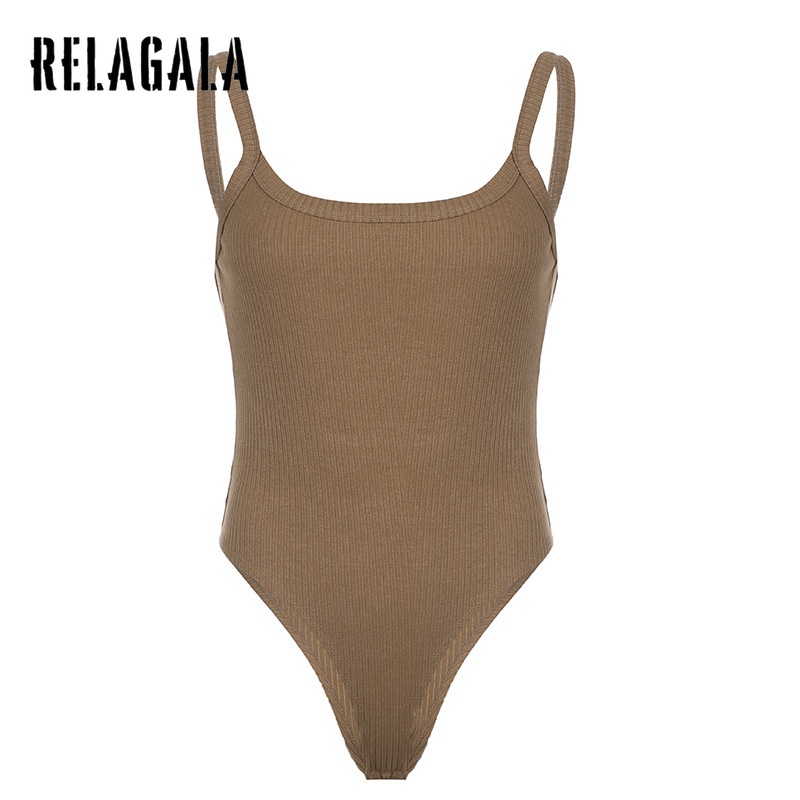 Relagala Womens Sexy Slim Fashion Solid Color Backless Bodysuit